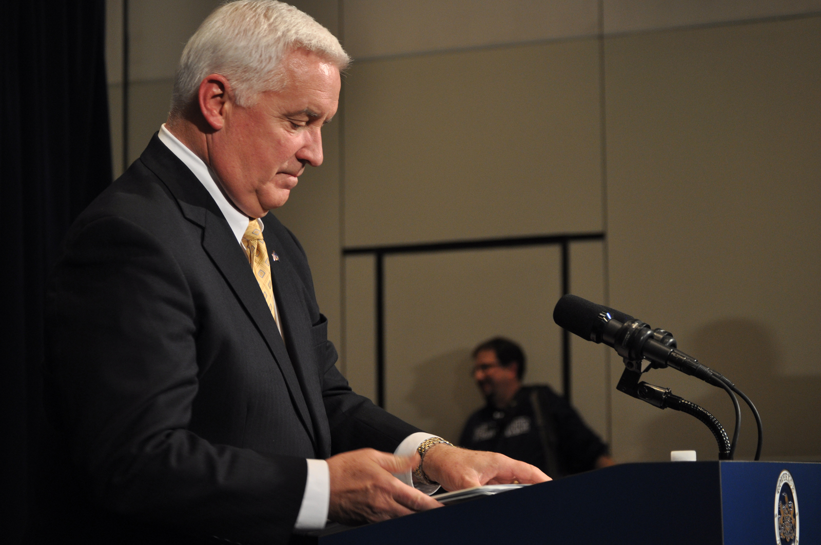 Governor Tom Corbett Speaks to Media at Penn State