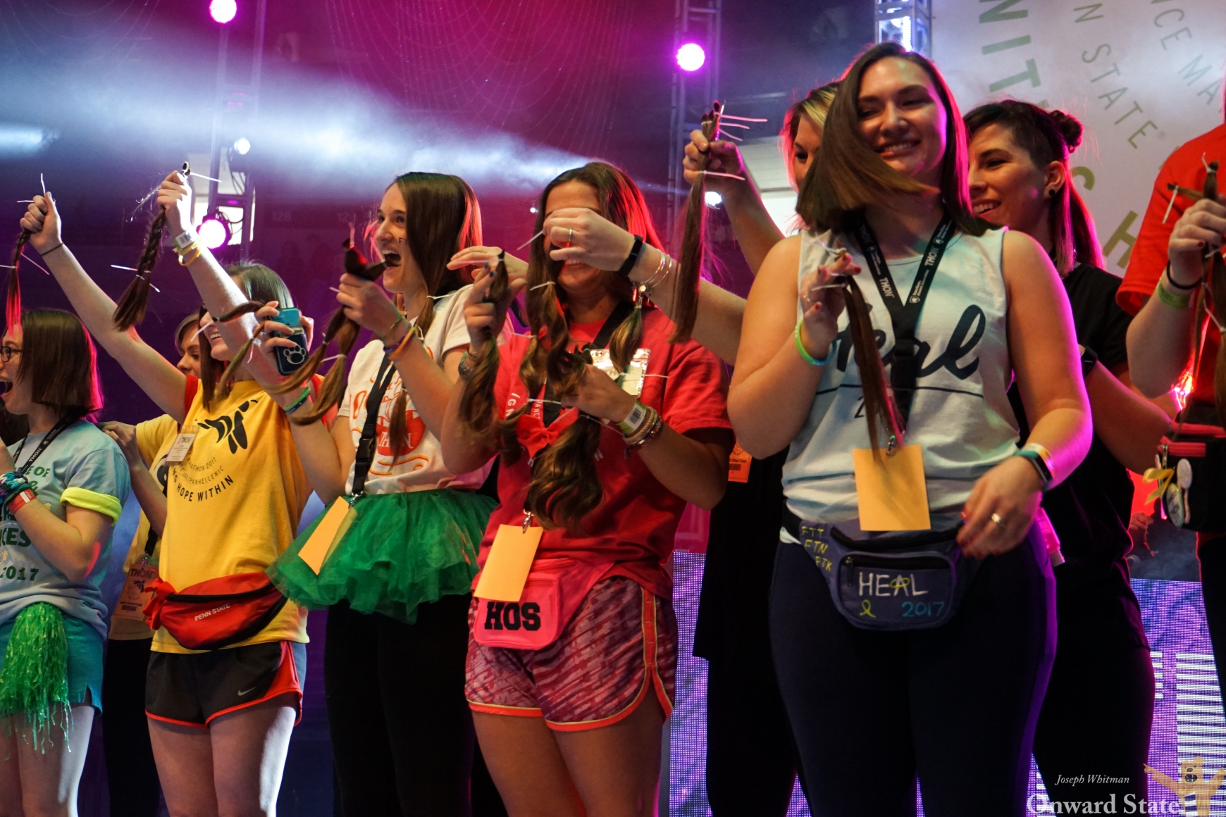 [Photo Story]: Volunteers Donate Their Hair On Stage During THON 2017