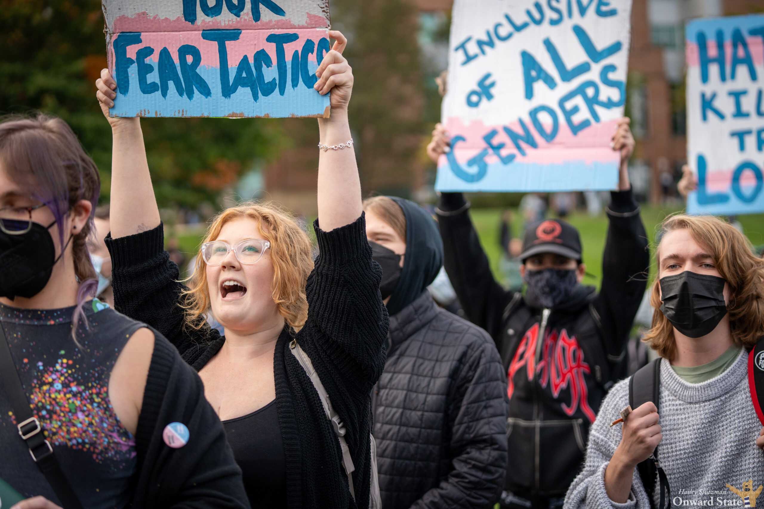 Riley Gaines' Speech Draws Dozens Of Supporters & Protestors To HUB ...